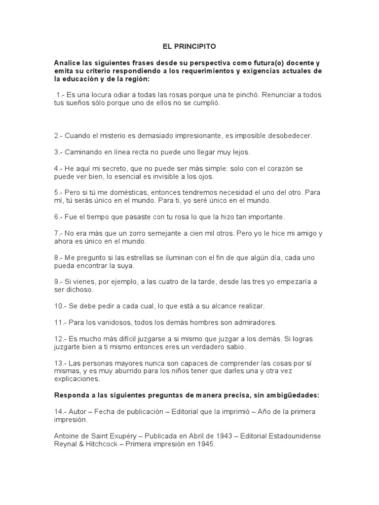 Actividades y símbolos en El Principito | PDF | El Principito