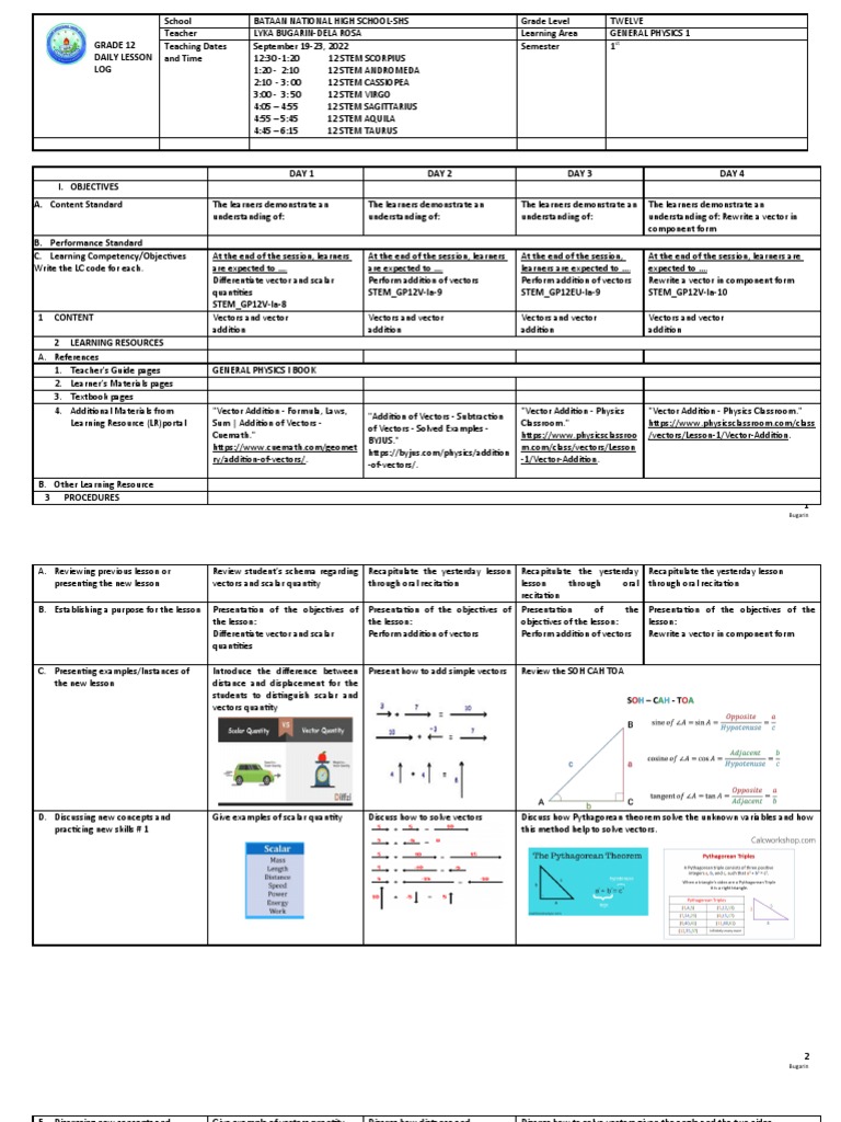 Daily Lesson Log | PDF | Euclidean Vector | Learning