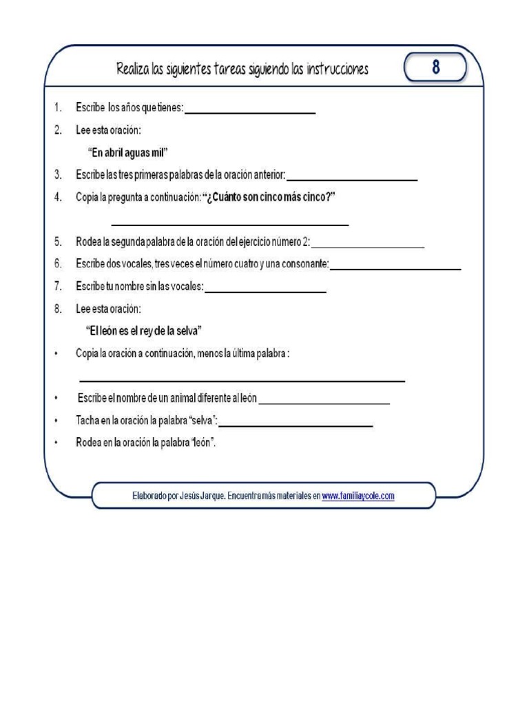 %ejercicios para Seguir Instrucciones | PDF