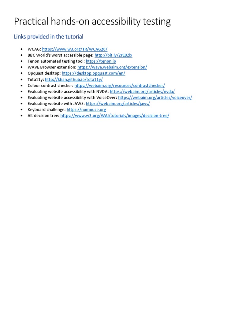 Accessibility Testing Tutorial Handouts | PDF