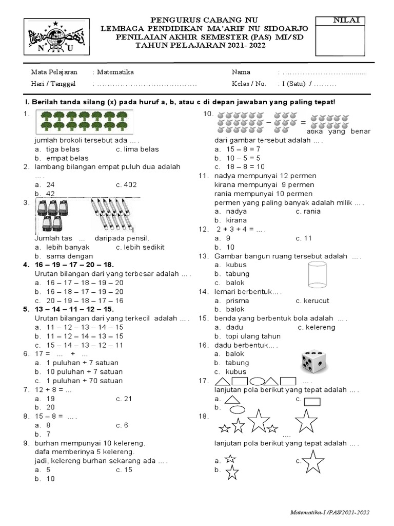 Soal MM Kelas 1 | PDF