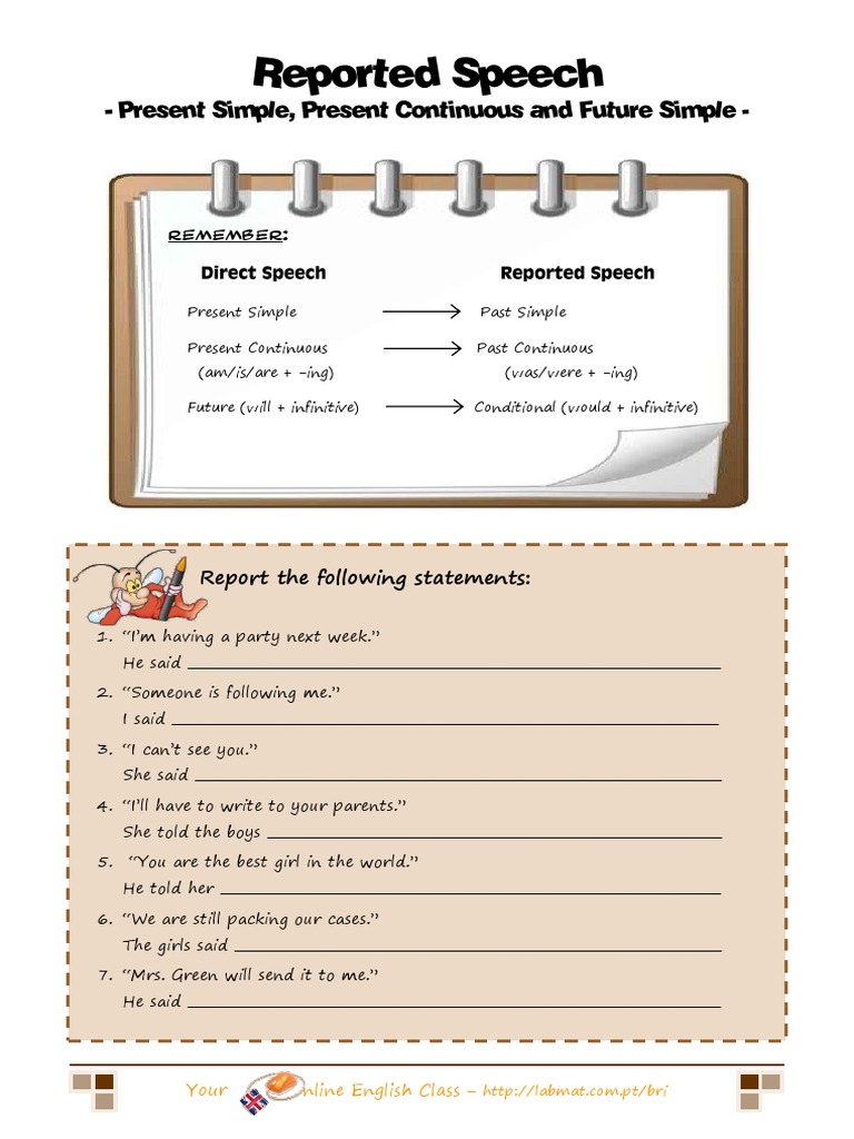 Reported Speech - Present Simple, Pres. Continuous, Future | PDF