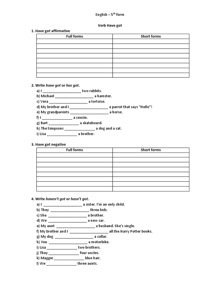 Verb Conjugation Practice: Using "Have Got | PDF | Television Series ...