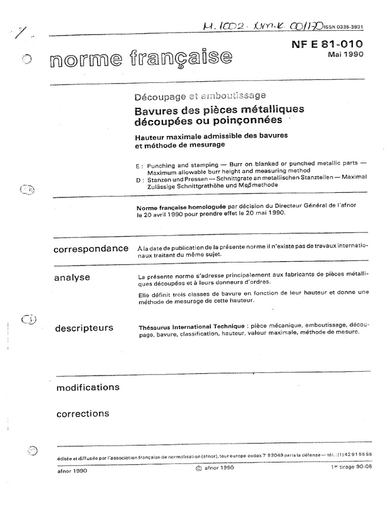 NF e 81 010 (05 90) | PDF