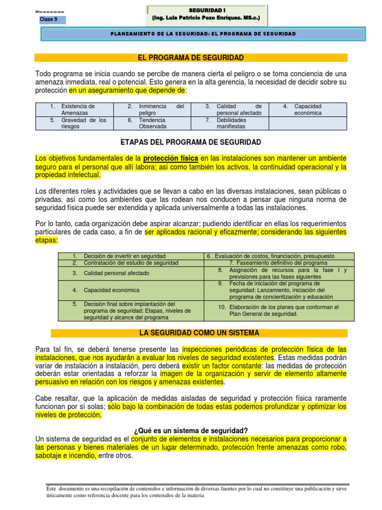 CLASE 9 Planeamiento de Seguridad El Progarma de Seguridad | Descargar gratis PDF | Valores | La ...