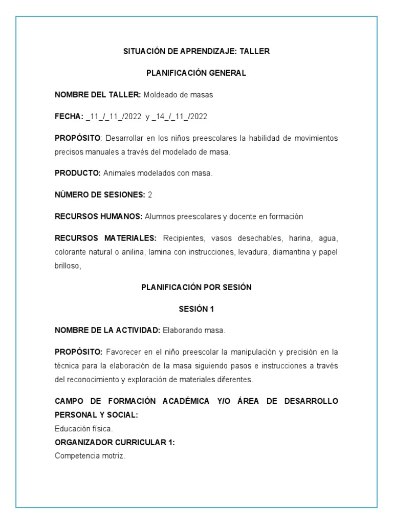 Taller Modelado Masa | PDF | Educación de la primera infancia | Creatividad