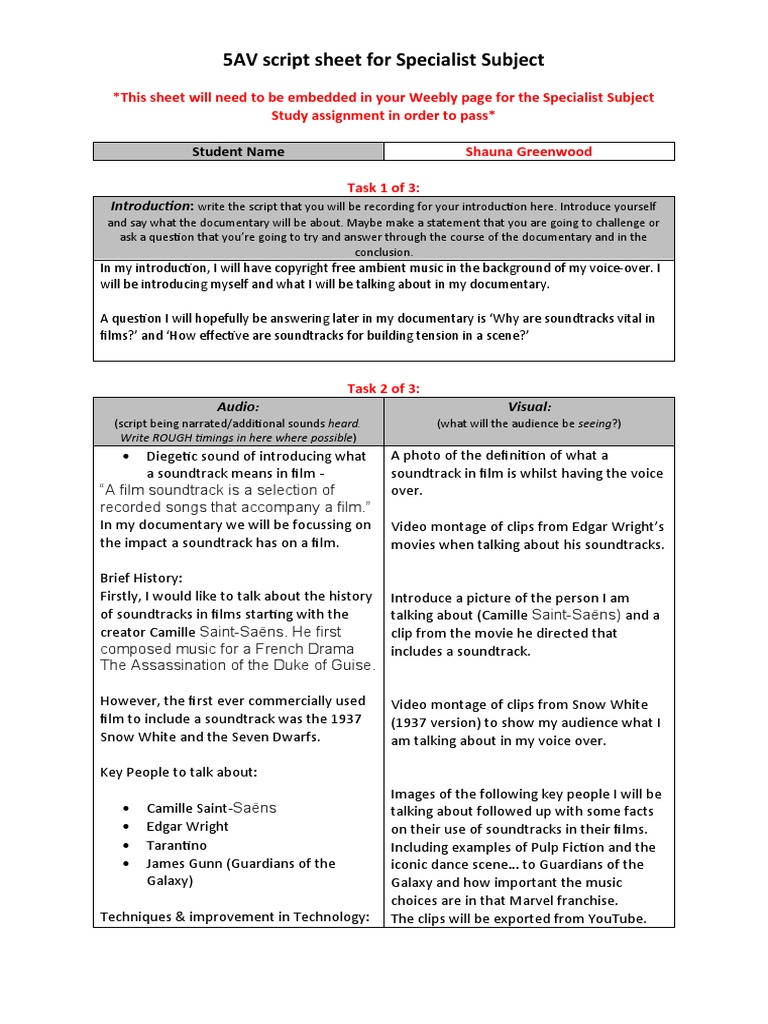 Av Script Sheet | PDF | Question | Documentary Film