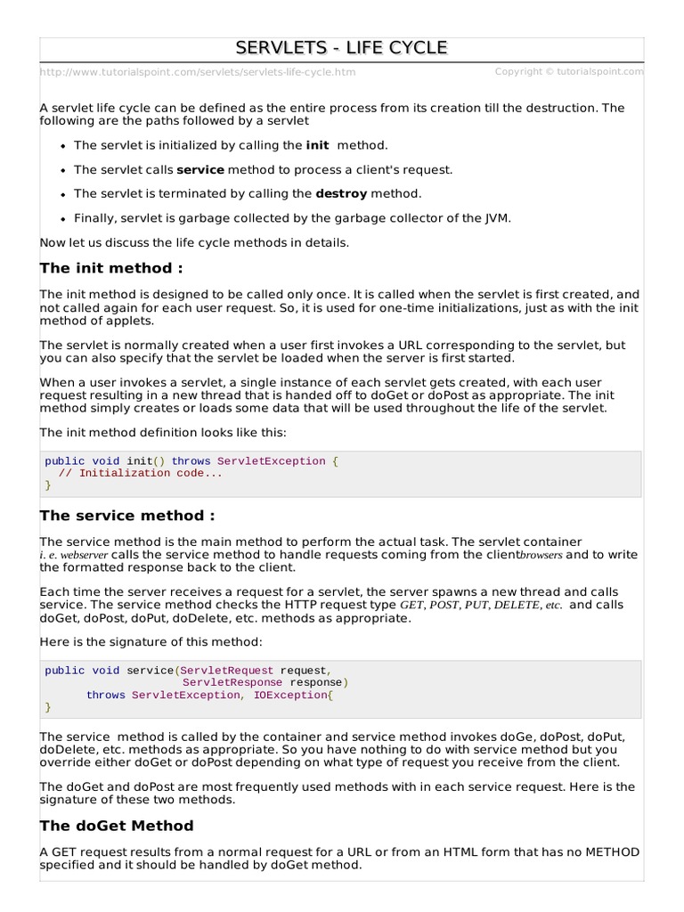 Servlets Life Cycle Pdf Networking Internet And Web 