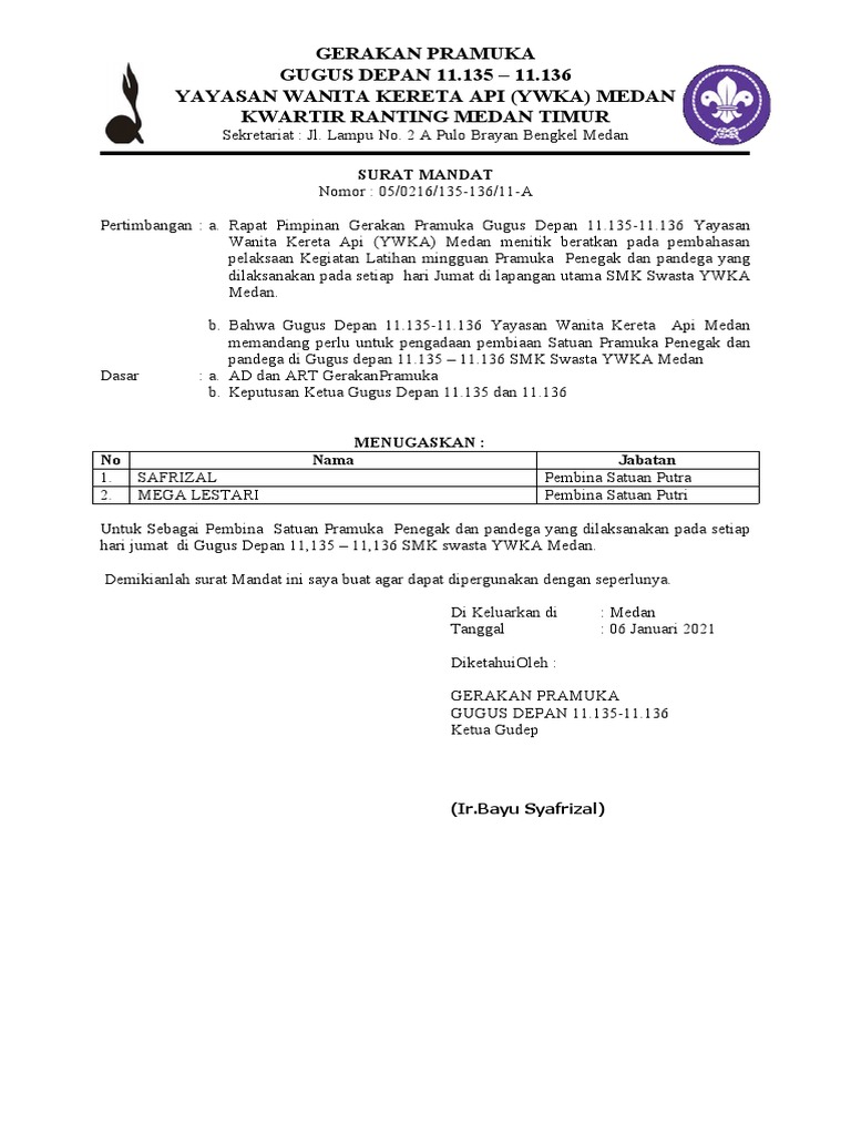 SURAT TUGAS Pembina Satuan Pramuka | PDF
