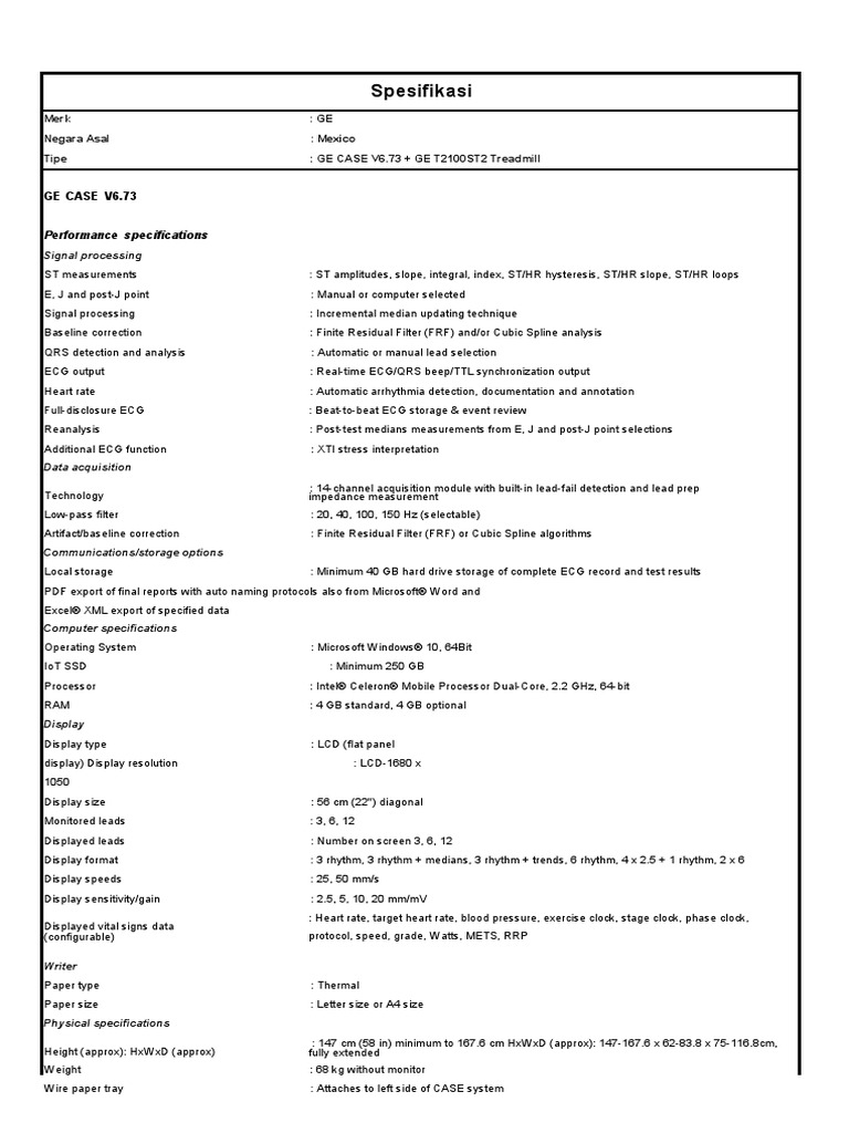 Final Spec GE Case V6.73 + GE T2100ST2 Treadmill | PDF ...