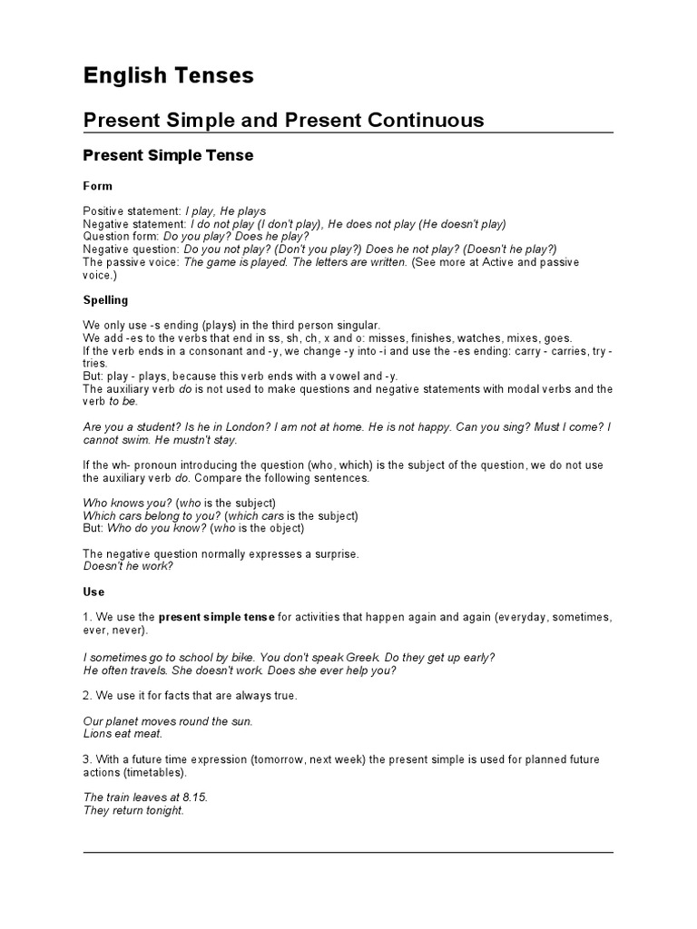 Understanding English Tenses | PDF | Verb | Subject (Grammar)