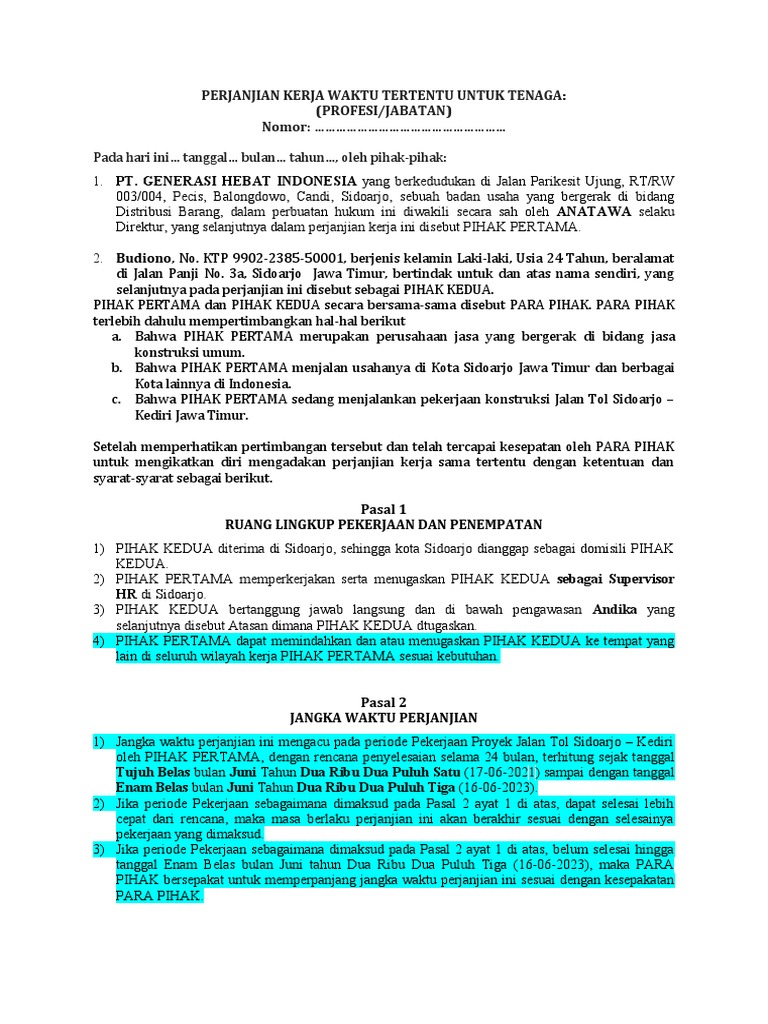 PKWT (SAMPLE) Format 02 | PDF