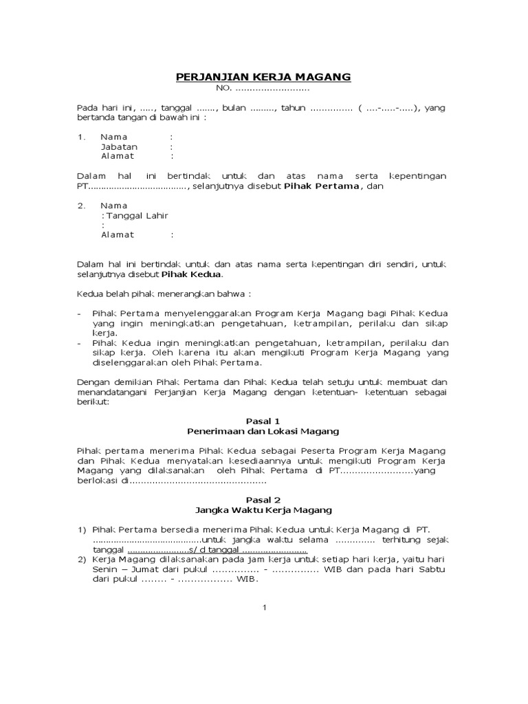 Perjanjian Magang (Sample) | PDF