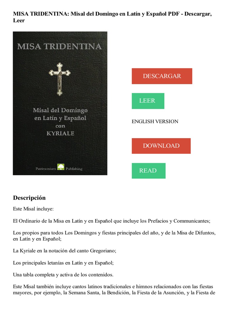 MISA TRIDENTINA - Misal Del Domingo en Latín y Español PDF - Descargar, Leer | PDF | Misa ...