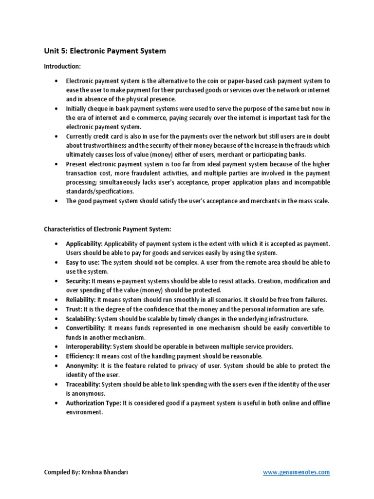Unit 5 Electronic Payment System | PDF | Credit Card | Cheque