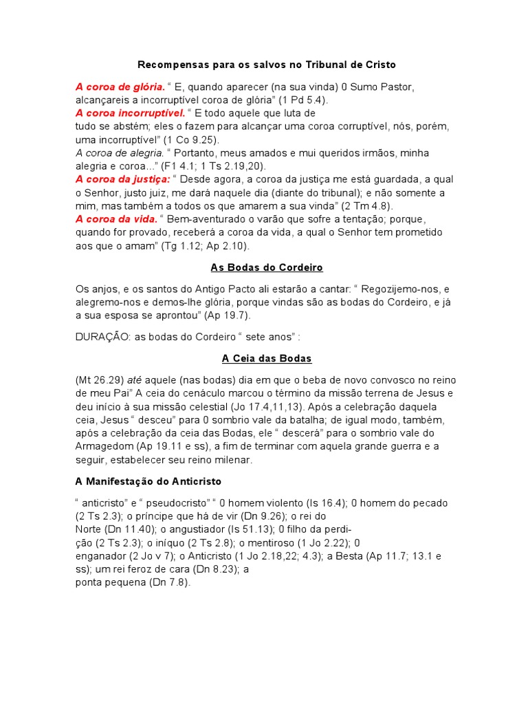 Recompensas para Os Salvos No Tribunal de Cristo | PDF | Segunda vinda ...