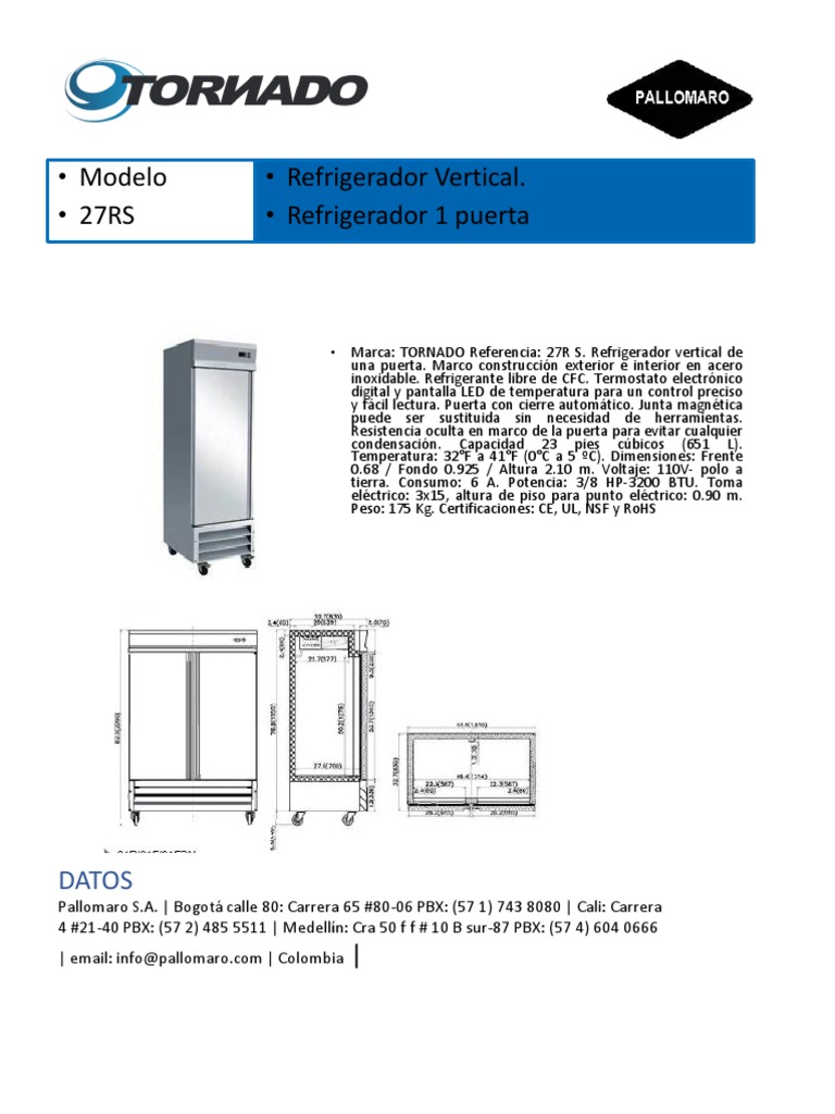 Nevera Alta Marca Tornado Ref27rs | PDF