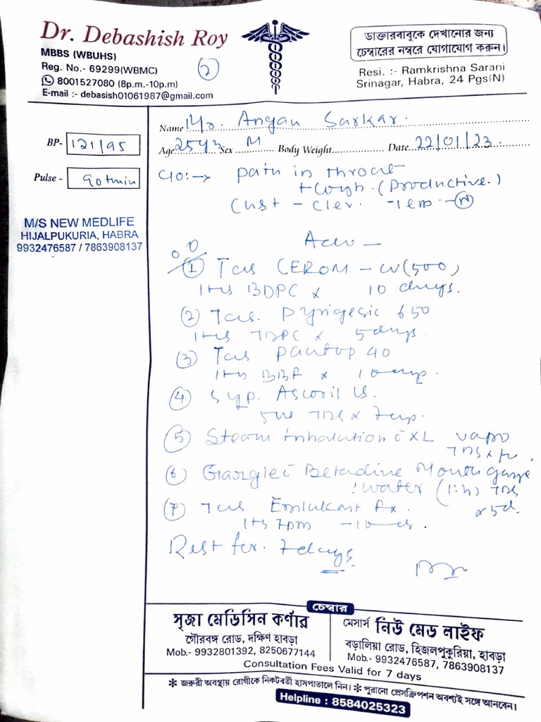 Medical Consultation Note Documenting Vital Signs, Examination Findings ...