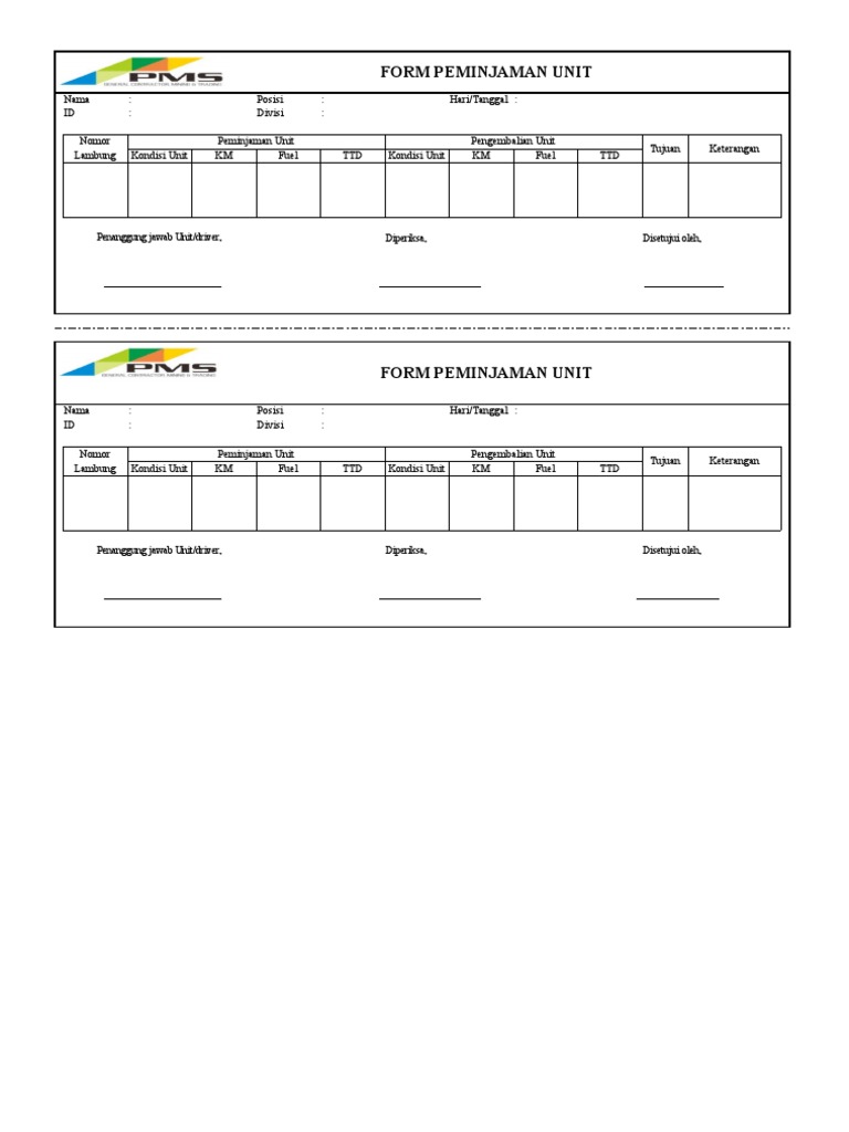 Form Peminjaman Unit | PDF