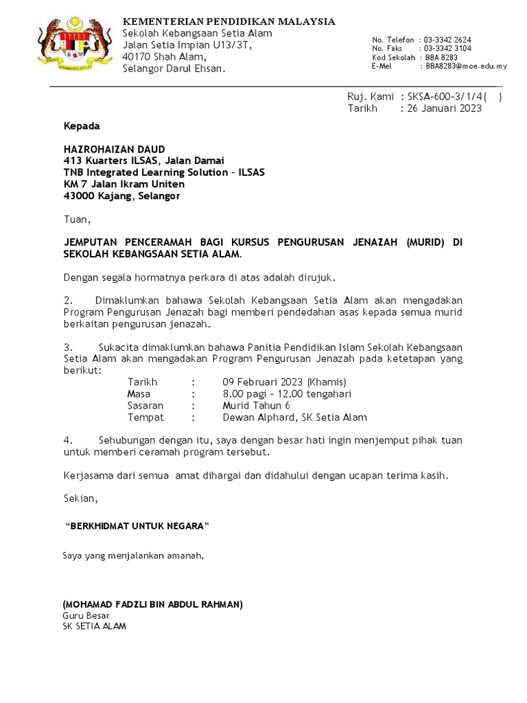 Surat Jemputan Ceramah Jenazah | PDF