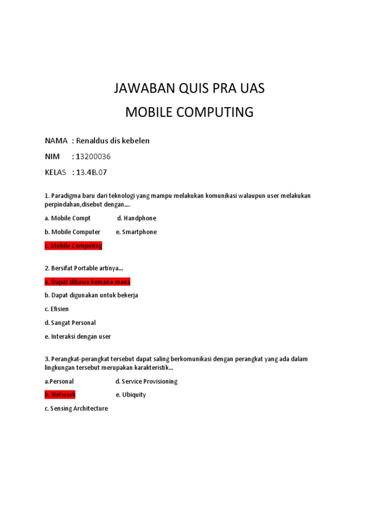 Jawaban Quis Pra Uas | PDF