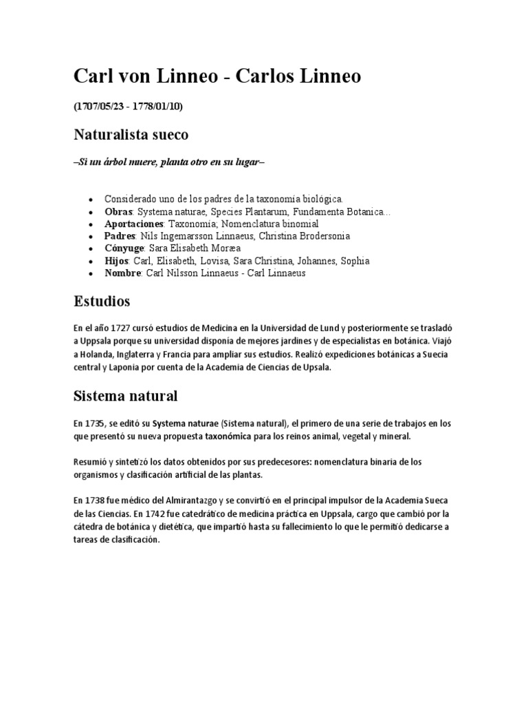 Carl Von Linneo | PDF