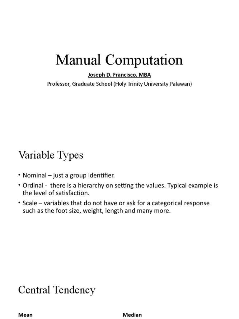 Manual Computation | PDF | Level Of Measurement | Mode (Statistics)