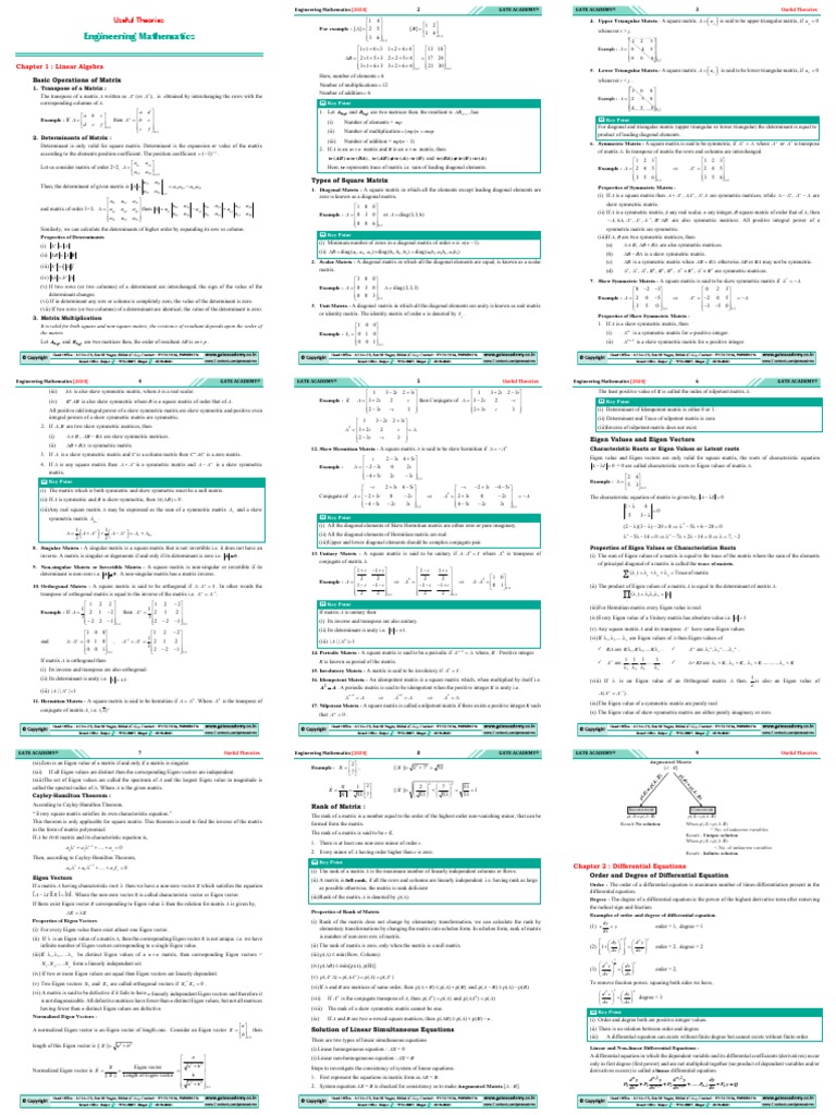Maths Some Useful Theory (All Chapter) | PDF | Matrix (Mathematics) | Eigenvalues And Eigenvectors