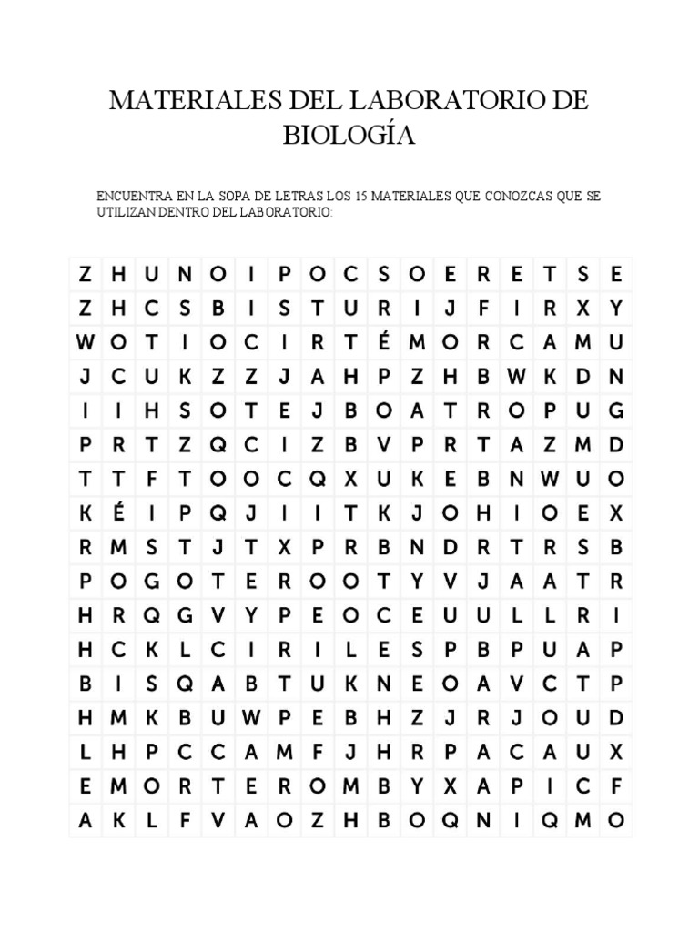 Sopa Materiales Del Laboratorio de Biología | PDF | Ciencia y matemáticas