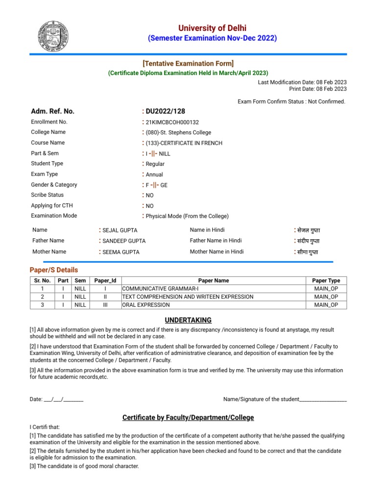 French Exam Form | PDF | Qualifications | Educational Stages