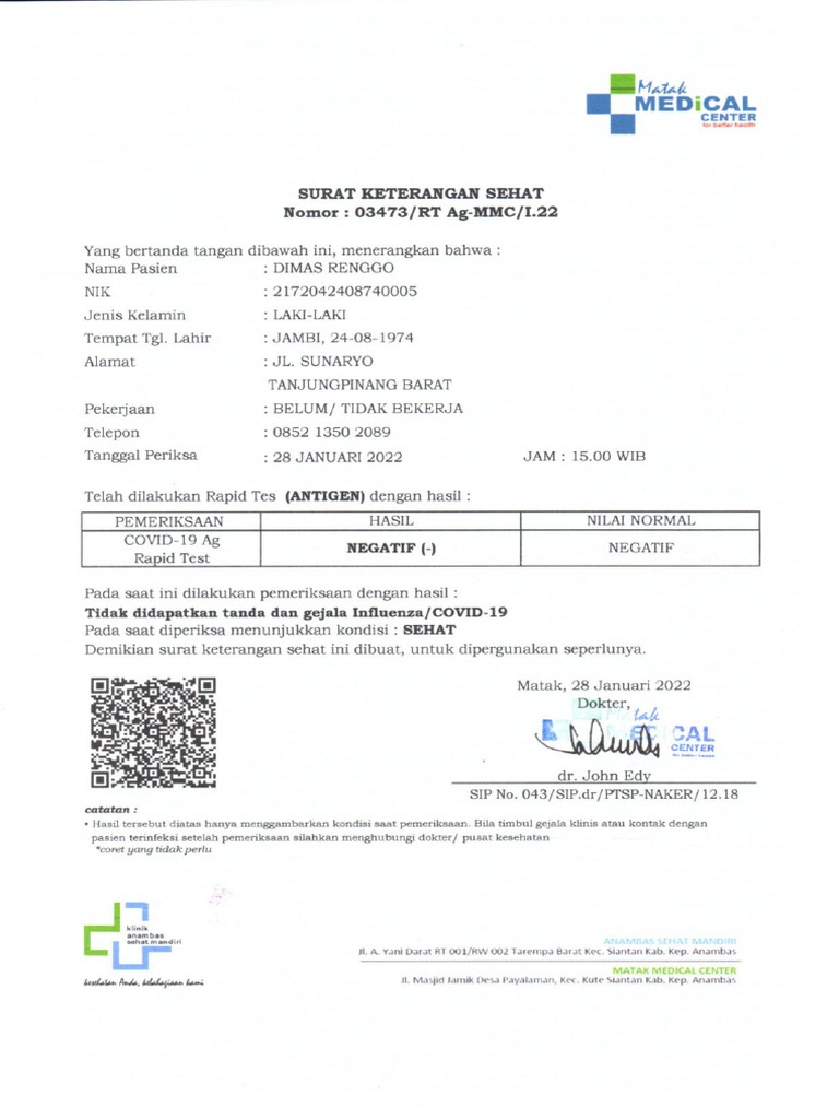 Surat Keterangan Sehat | PDF