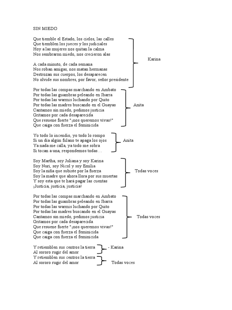 Letra Sin Miedo | PDF