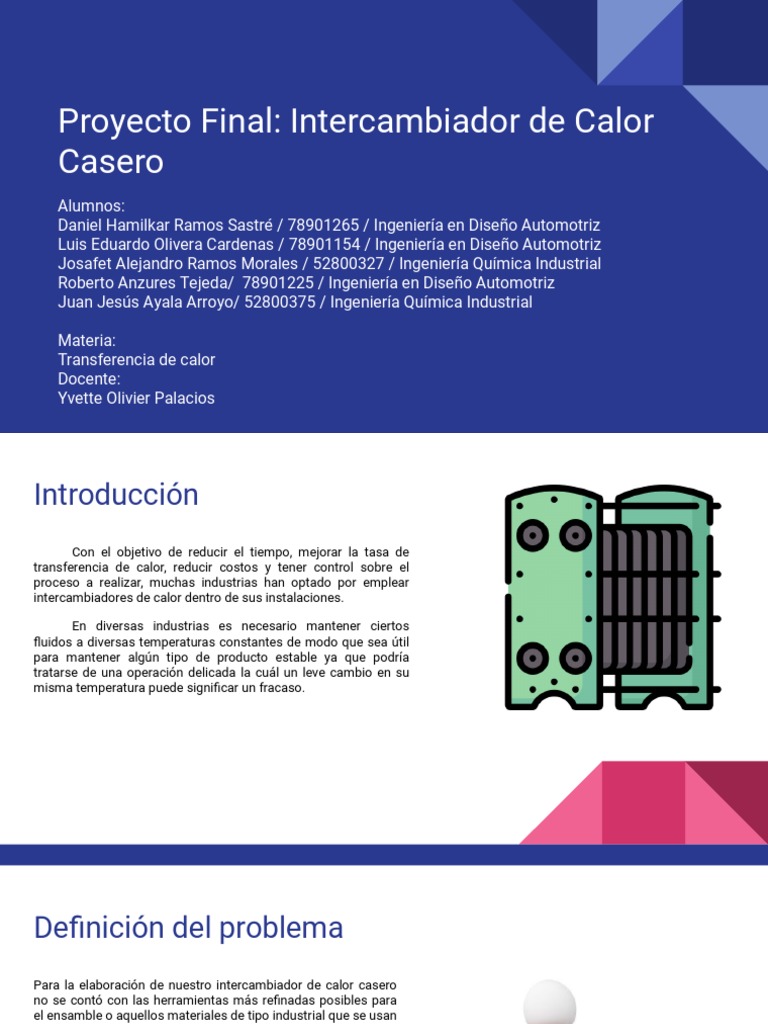 Presentación Intercambiador de Calor Casero | Descargar gratis PDF | Intercambiador de calor | Calor