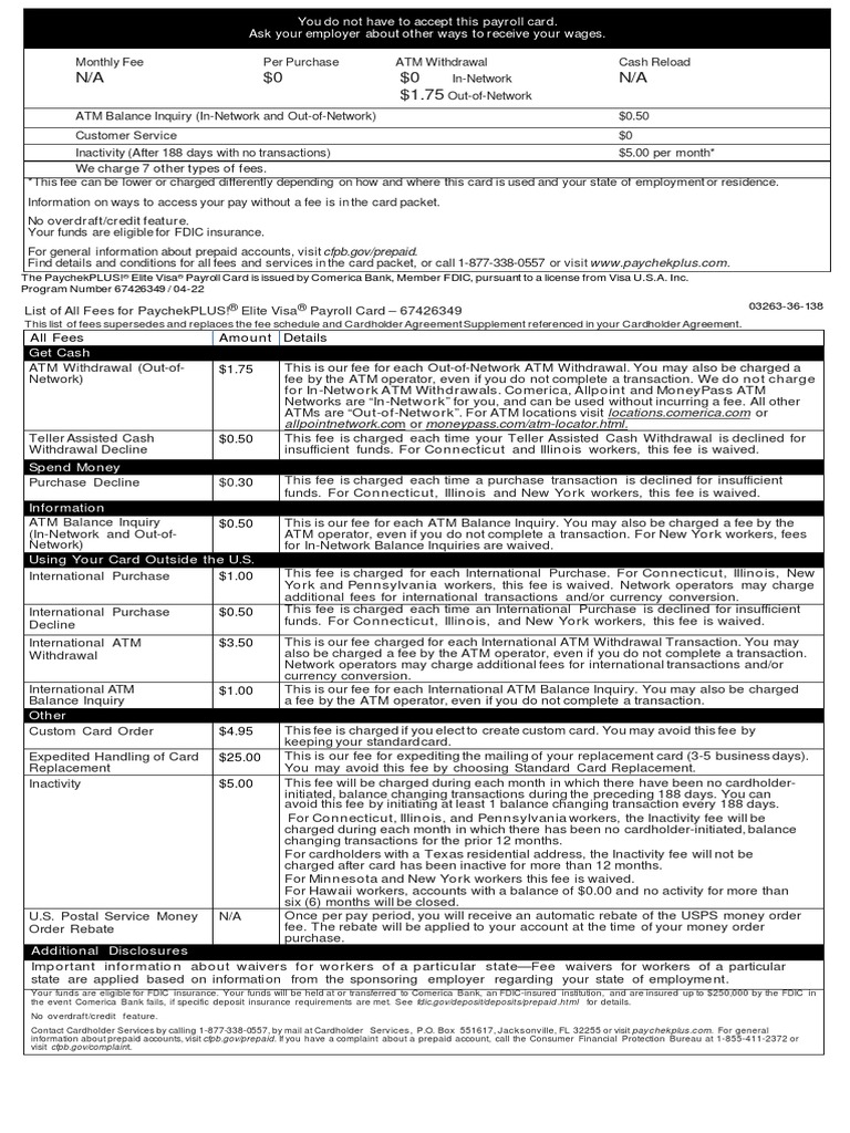 A Comprehensive Fee Schedule and User Guide for the PaychekPLUS! Elite ...