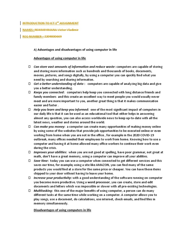 Introduction To Ict 1ST Assignment | PDF | Information Technology | Internet