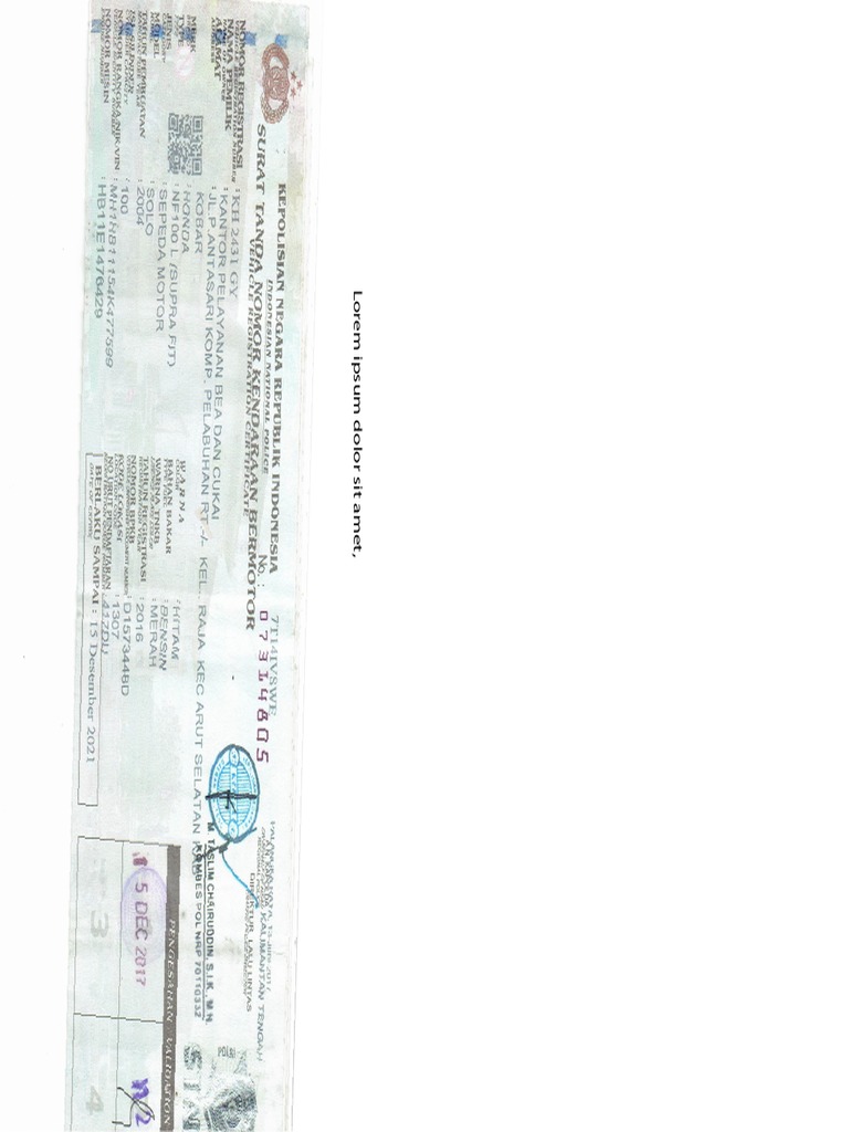 Contoh STNK Mobil Dumptruck | PDF