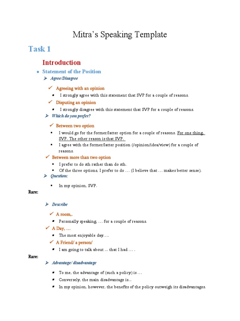 Mitra's Speaking Template Guide | PDF | Reason | Experience