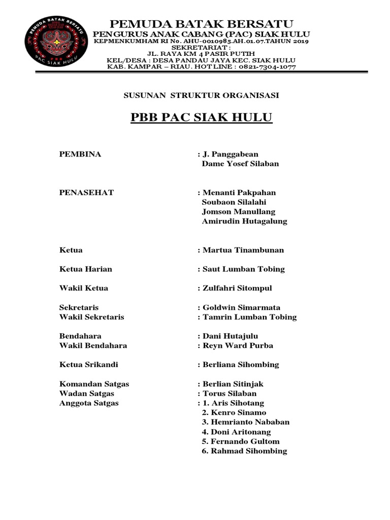 Revisi 21092022 Struktur Organisasi PBB Pac Siak Hulu | PDF