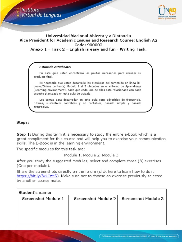 Anexo 1 - Task 2 - English Is Easy and Fun Writing Task | PDF | Noun | Grammar