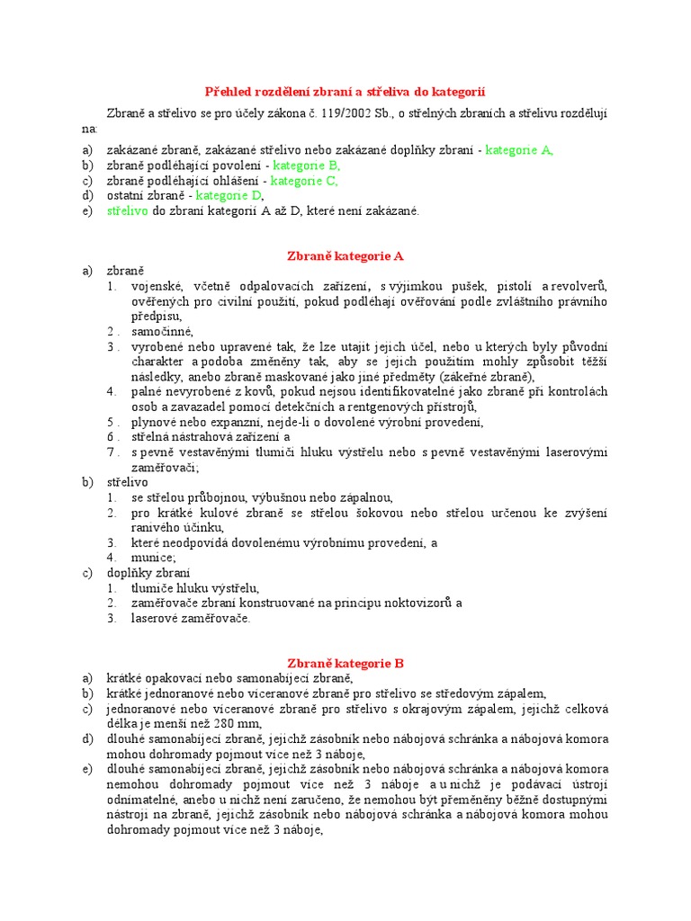 Prehled Rozdeleni Zbrani A | PDF