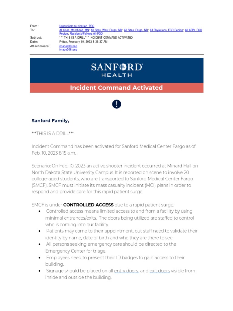 Sanford Mass Casualty Drill Email | PDF