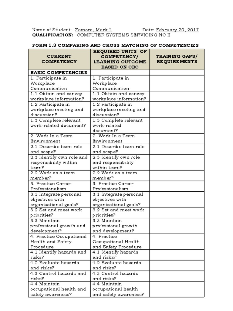 3 - Comparing and Cross-Matching of Competencies | PDF | Electronics | Occupational Safety And ...