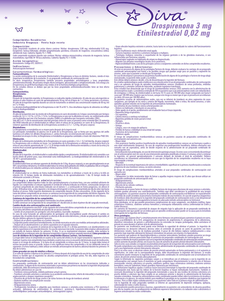 Diva Prospecto ELEA | PDF | Píldora anticonceptiva oral combinada ...