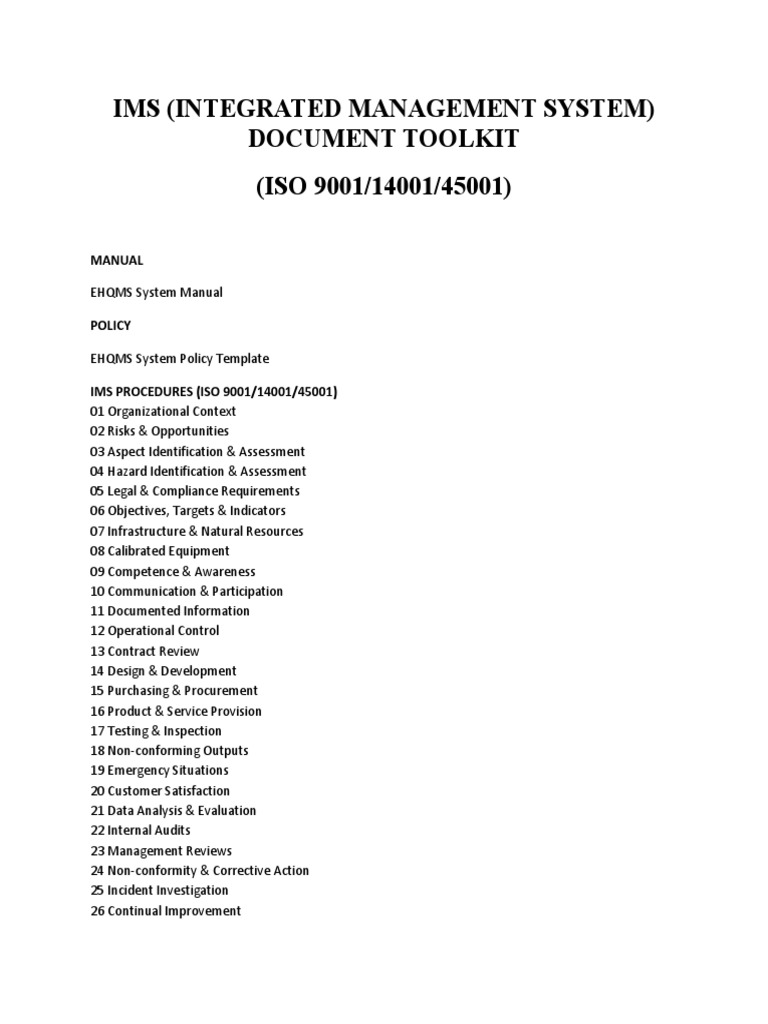 IMS & QHSE Documents Toolkit List | PDF | Audit | Quality Management System