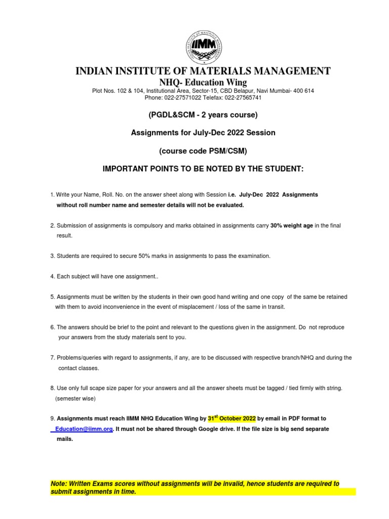 Assignments For Sem 1 To Sem 4 PGL &SCM July-Dec.2022 | PDF ...