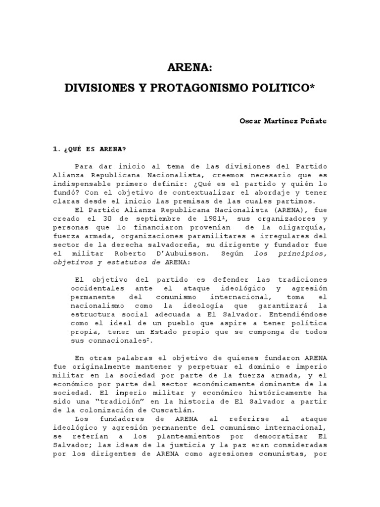 Historia y divisiones del partido ARENA | PDF | El Salvador | Gobierno