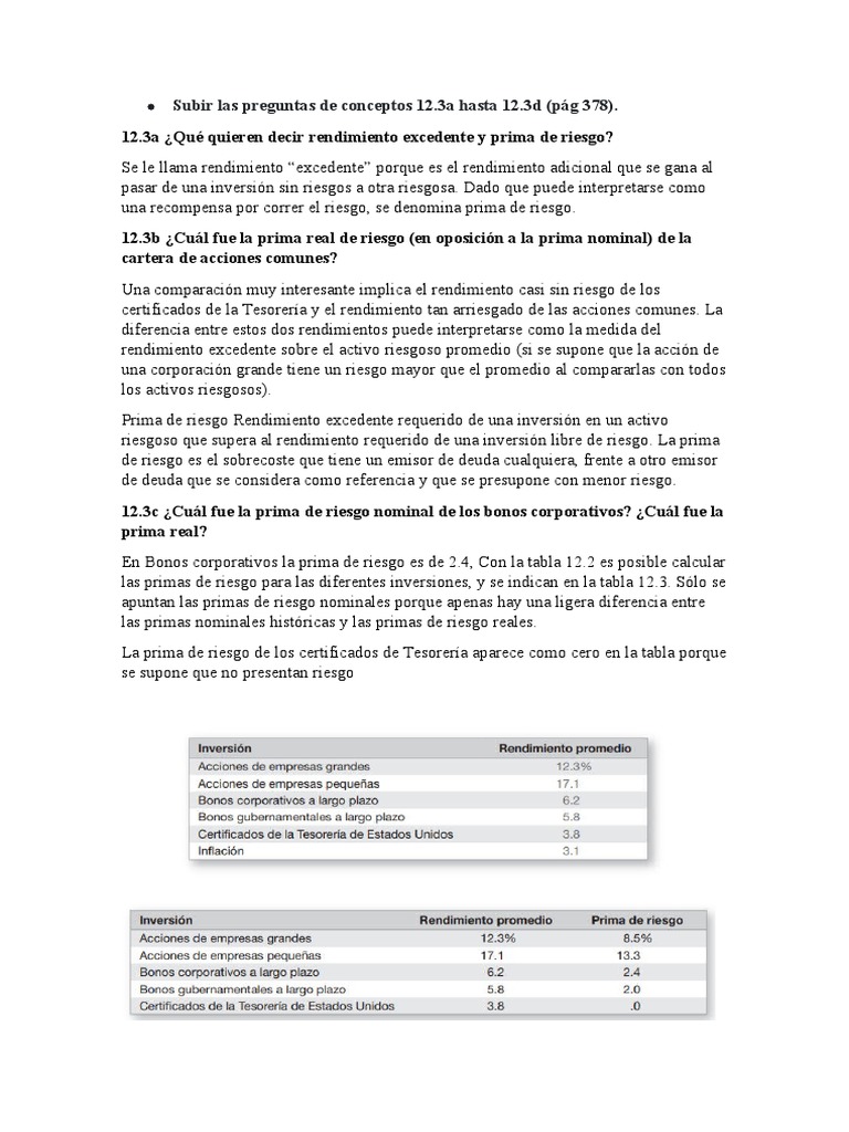 Finanzas - Preguntas de Conceptos 12.3a Hasta 12.3d | PDF