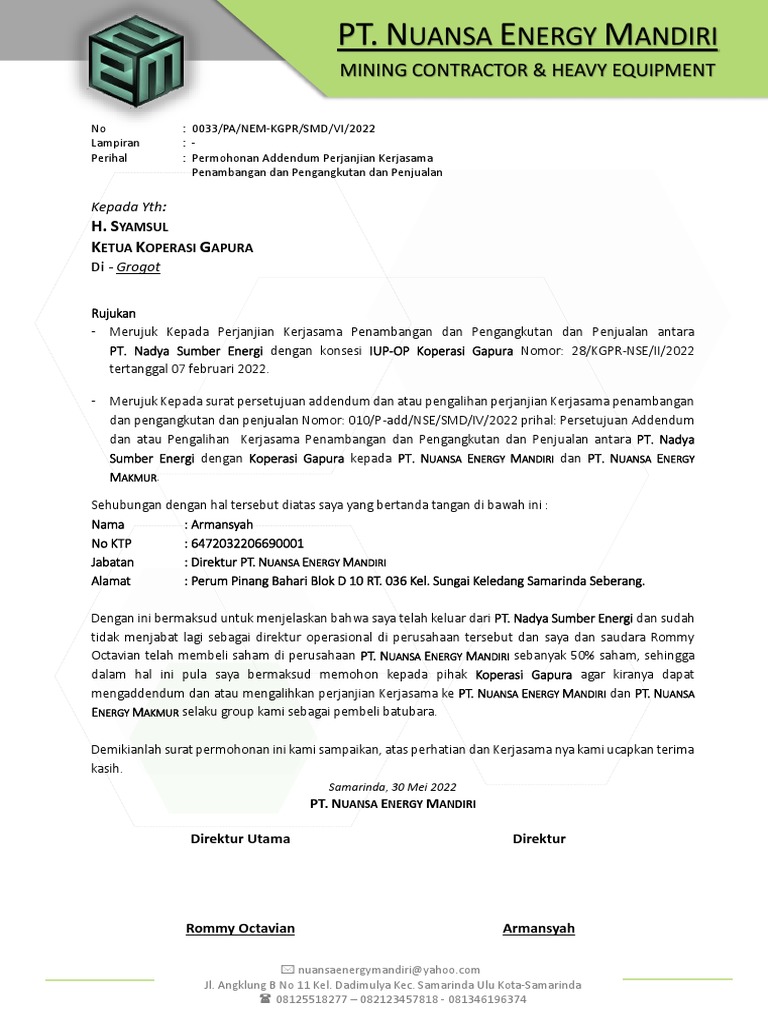 Permohonan Addendum Kontrak | PDF