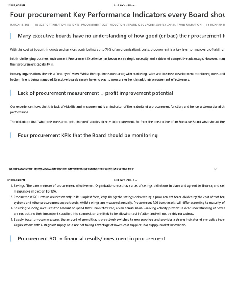 4 KPI For Board For Procurement | PDF | Procurement | Performance Indicator