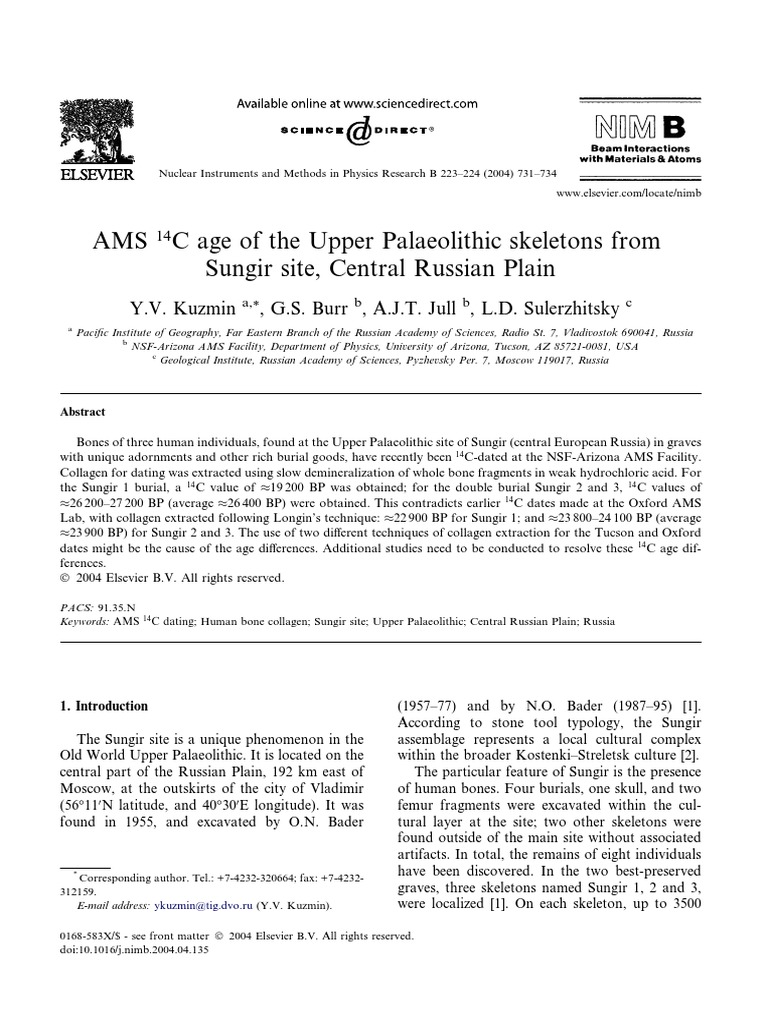 AMS 14C Dating of Sungir Skeletons | PDF | Chemistry